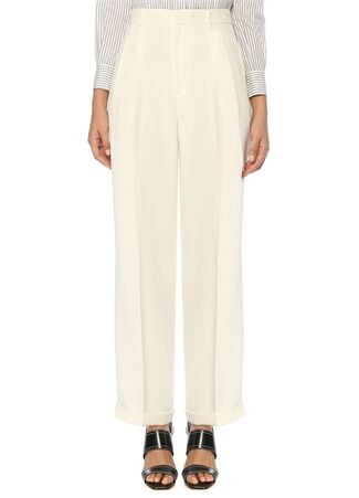 Polo Ralph Lauren Kadın Krem Yüksek Bel Pilili Bol Kesim Pantolon Bej 8 US