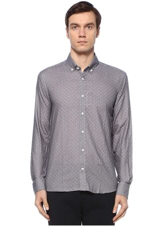 Beymen Club Erkek Slim Fit Gri Puantiye Desenli Gömlek S