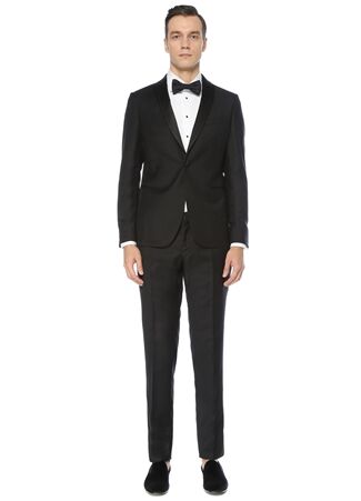 Palzileri Lab Erkek Siyah Kırlangıç Yaka Yün Takım Elbise 52 IT