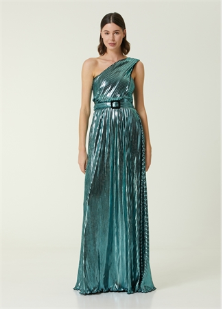 Nur Karaata Kadın Metalik Mavi Pilili Tek Kol Maksi Abiye Elbise S EU Nur Karaata Kadın Metalik Mavi Pilili Tek Kol Maksi Abiye Elbise S EU