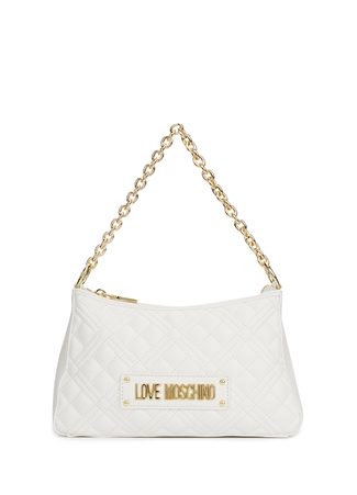Love Moschino Kadın Beyaz Logolu Kapitone Dokulu Omuz Çantası EU