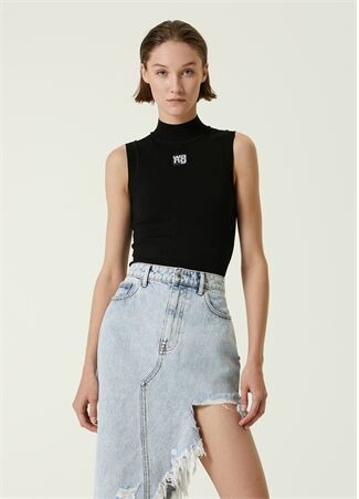 T by Alexander Wang Kadın Siyah Dik Yaka Logolu Kolsuz T-shirt S EU