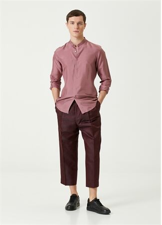 Pal Zileri Erkek Bordo Kemerli Şal Desenli İpek Pantolon 48 IT