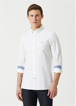 Tommy Hilfiger Erkek Slim Fit Beyaz Gömlek S EU