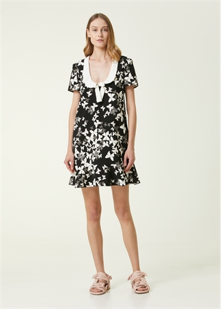 Red Valentino Kadın Siyah Beyaz Kelebek Desenli Mini Elbise 38 IT