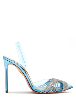 Aquazzura Kadın Gatsby Metalik Mavi Deri Topuklu Ayakkabı 36 EU
