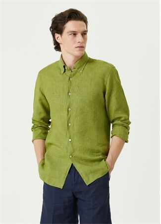Alessandro Gherardi Erkek Yeşil Keten Gömlek 42 It