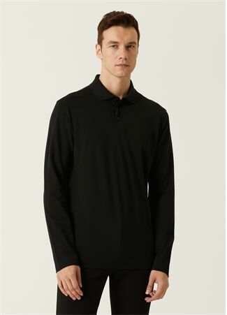 Z Zegna Erkek Siyah Polo Yaka Uzun Kol T-shirt M IT