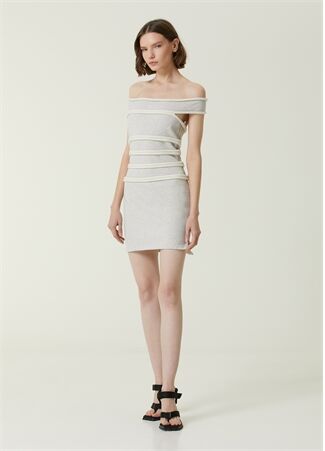 Alexander Wang Kadın Gri Düşük Omuzlu Mini Elbise S EU