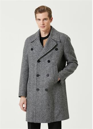 Neil Barrett Erkek Gri Balıksırtı Desenli Yün Palto 46 IT