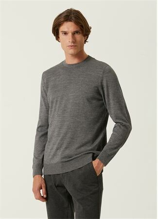 Network Erkek Slim Fit Gri Yün Kazak S EU
