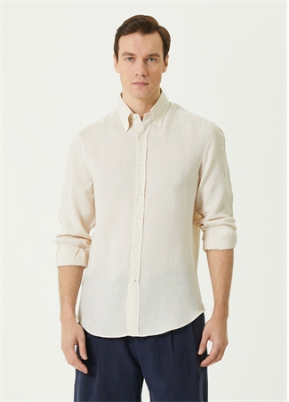 Brunello Cucinelli Erkek Bej Keten Gömlek S EU