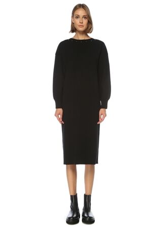 Academia Kadın Siyah Troklu Midi Yün Triko Elbise XS
