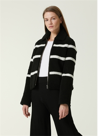Beymen Club Kadın Siyah Beyaz Şeritli Shearling Mont S Beymen Club Kadın Siyah Beyaz Şeritli Shearling Mont S