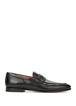 Santoni Erkek Siyah Deri Loafer 0.5 UK