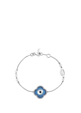 Mevaris Kadın Nazar Çiçek Motifli Bileklik Beyaz EU