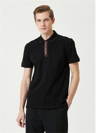 Alexander McQueen Erkek Siyah Polo Yaka Logo Bantlı T-shirt S EU