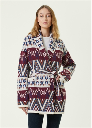 Faraway Kadın Saguaro Bordo Jakarlı Yün Hırka S EU