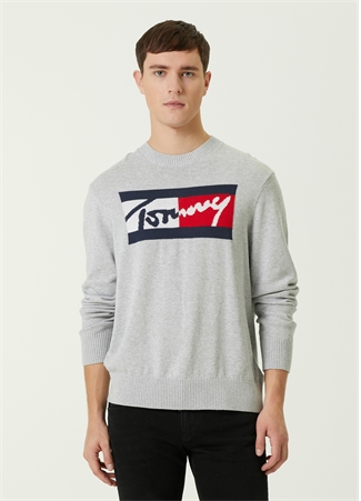 Tommy Jeans Erkek Gri Logo Detaylı Organik Pamuk Kazak S EU Tommy Jeans Erkek Gri Logo Detaylı Organik Pamuk Kazak S EU