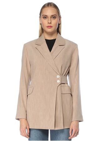 Ganni Kadın Krem Kelebek Yaka Kruvaze Ceket Bej 40 FR