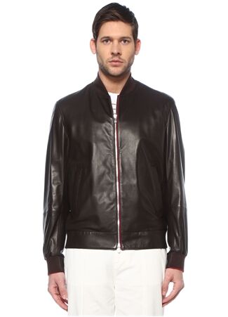 Brunello Cucinelli Erkek Kahverengi Dik Yaka Deri Mont L EU