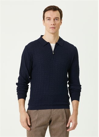 Hemington Erkek Steve Lacivert Polo Yaka Merino Kazak M EU