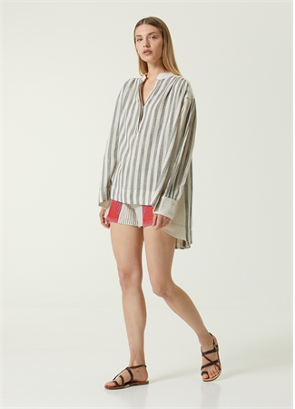 Devotion Kadın Çizgi Desenli Motifli Şort Siyah XS EU