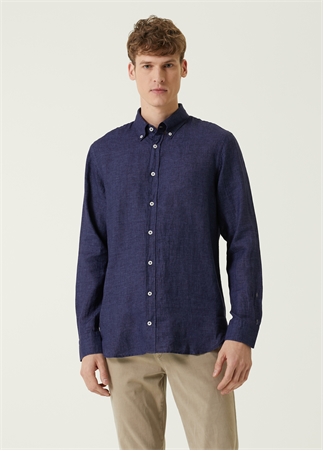 Beymen Collection Erkek Comfort Fit Lacivert Düğmeli Yaka Keten Gömlek Mavi S EU Beymen Collection Erkek Comfort Fit Lacivert Düğmeli Yaka Keten Gömlek Mavi S EU