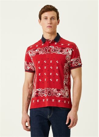 Etro Erkek Kırmızı Polo Yaka Etnik Desenli T-shirt S EU