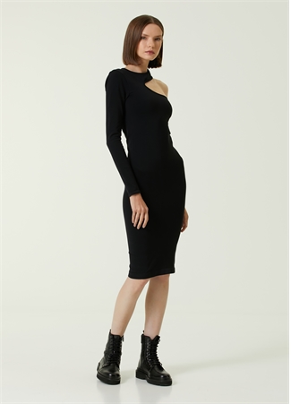 Helmut Lang Kadın Siyah Asimetrik Midi Triko Elbise M/l Eu Helmut Lang Kadın Siyah Asimetrik Midi Triko Elbise M/l Eu