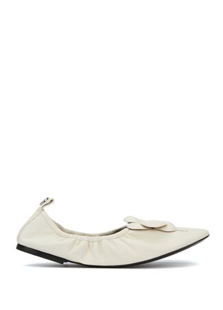 Tory Burch Kadın Beyaz Çiçek Detaylı Deri Babet 6 US