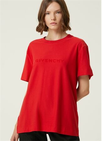 Givenchy Kadın Kırmızı Bisiklet Yaka Logolu T-shirt M EU