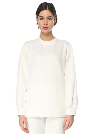 Beymen Collection Kadın Beyaz Bisiklet Yaka Dokulu Sweatshirt S