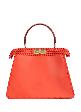 Fendi Kadın Turuncu Örgü Şeritli Deri El Çantası EU