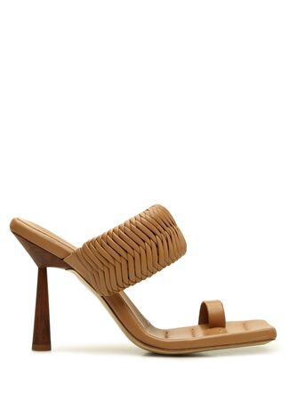 Gia Couture x Rhw Kadın Camel Örgü Doku Bantlı Deri Terlik Bej 38 EU