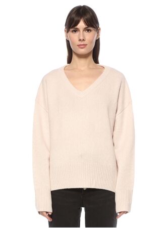 Arch4 Kadın Altın Rengi V Yaka Kaşmir Kazak Pembe S EU