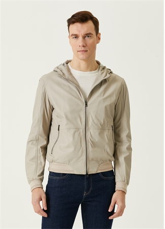 Pal Zileri Erkek Gri Kapüşonlu Deri Mont 50 IT