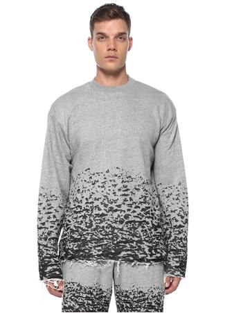 John Elliott Erkek Gri Desen Detaylı Sweatshirt M EU