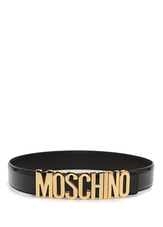 Moschino Kadın Siyah Gold Logolu Deri Kemer 42 IT Moschino Kadın Siyah Gold Logolu Deri Kemer 42 IT