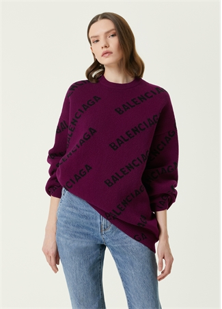 Balenciaga Kadın Mor Bisiklet Yaka Logolu Yün Kazak S EU Balenciaga Kadın Mor Bisiklet Yaka Logolu Yün Kazak S EU