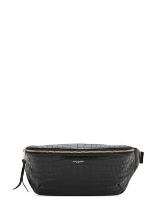 Erkek Siyah Krokodil Dokulu Deri Bel Çantası EU