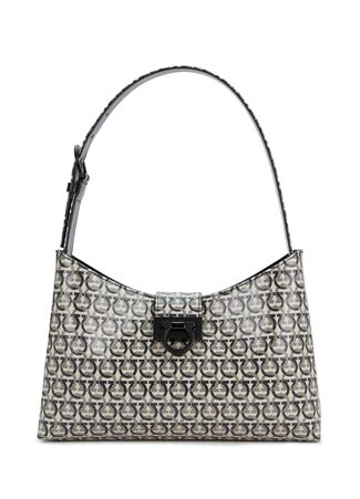 Salvatore Ferragamo Kadın Bej Siyah Logo Baskılı Çanta EU