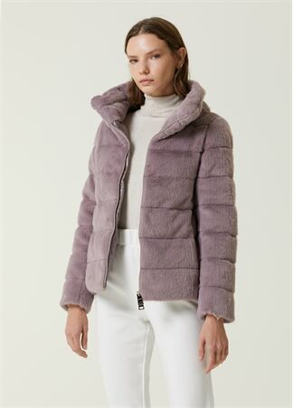 Herno Kadın Lady Lila Dik Yaka Suni Kürk Puff Mont Mor 44 IT
