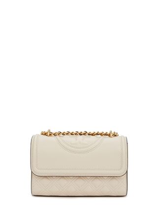 Tory Burch Kadın Krem Logolu Deri Omuz Çantası Beyaz EU