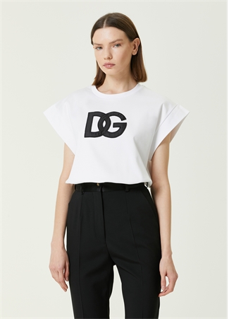 Dolce&Gabbana Kadın Beyaz Bisiklet Yaka Logolu T-shirt 42 IT Dolce&Gabbana Kadın Beyaz Bisiklet Yaka Logolu T-shirt 42 IT