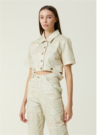Les Benjamins Kadın Krem Desenli Kısa Kol Crop Gömlek Bej M EU Les Benjamins Kadın Krem Desenli Kısa Kol Crop Gömlek Bej M EU