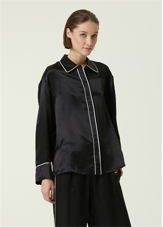 Allsaints Kadın Sofi Siyah Beyaz Biyeli Pijama Üst XS EU