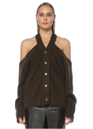 Nanushka Kadın Hee Haki V Yaka Omuz Dekolteli Hırka S EU