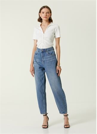 Academia Kadın Yüksek Bel Havuç Formlu Jean Pantolon Mavi 34