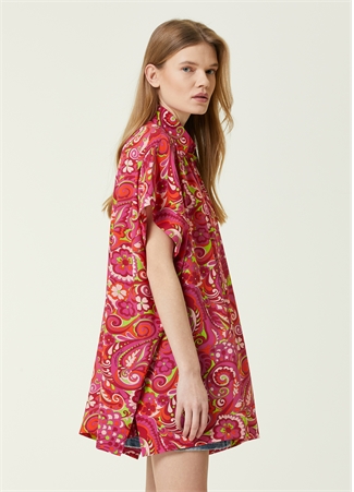 Dolce&Gabbana Kadın Kırmızı Desenli Kısa Kol İpek Gömlek 42 IT